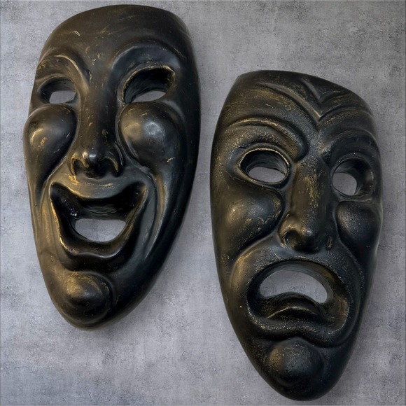 Wall Decor | Vintage Ceramic Comedy Tragedy Masks Black Wall Decor ...